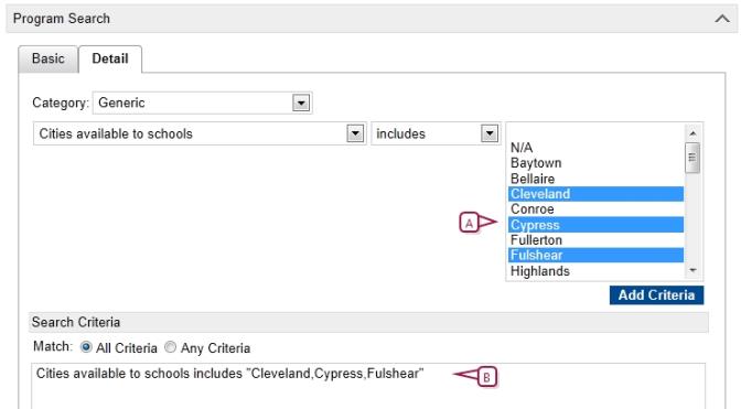 Selecting multiple search criteria in a custom schema