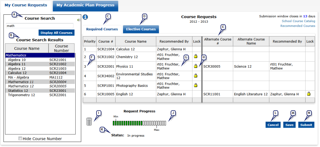 My Course Requests tab